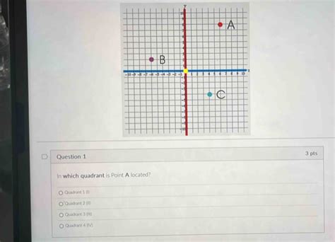 Solved Question 1 3 Pts In Which Quadrant Is Point A Located Quadrant 1 I Quadrant 2 Ii