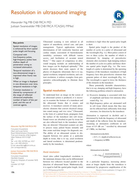 PDF Resolution In Ultrasound Imaging
