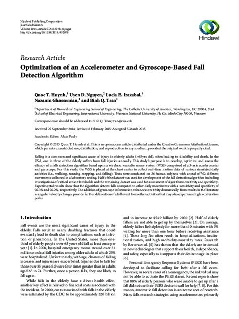 Pdf Optimization Of An Accelerometer And Gyroscope Based Fall Detection Algorithm