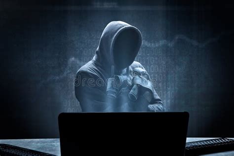 Anonymous Internet Hacker In Front Of Computer Web Crime Concept Stock