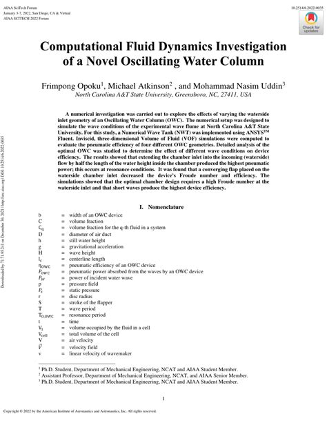 Pdf Computational Fluid Dynamics Investigation Of A Novel Oscillating