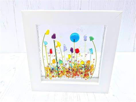 Rainbow Flower Frame Sparkly Place Fused Glass