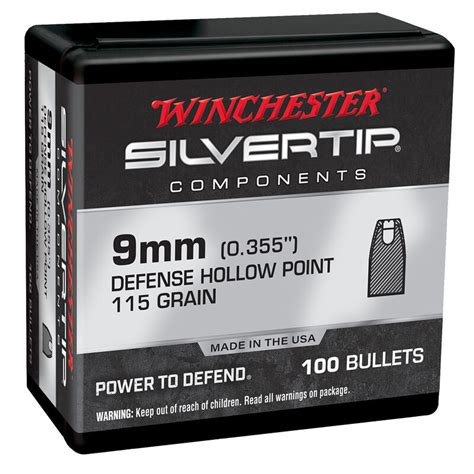 Winchester Silvertip Bullet 9mm Cal 355 Dia 115 Grain Shp Not Loaded Ammo Firearms Depot