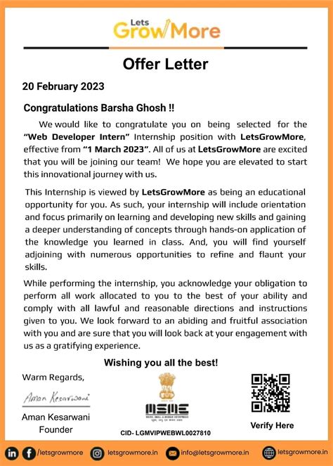 Barsha Ghosh On Linkedin Internship Virtualinternship Letsgrowmore