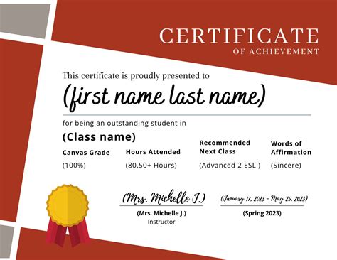 Editable Class Certificate Template Canvas Certificate Certificate Of