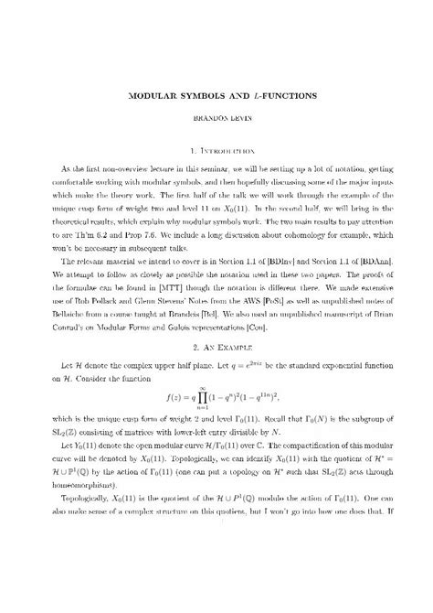 Pdf Modular Symbols And Functions Stanford …