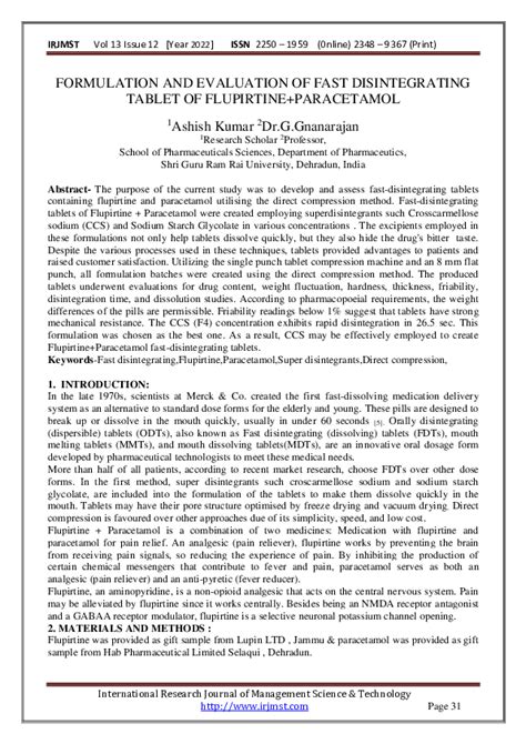 Pdf Formulation And Evaluation Of Fast Disintegrating Tablet Of