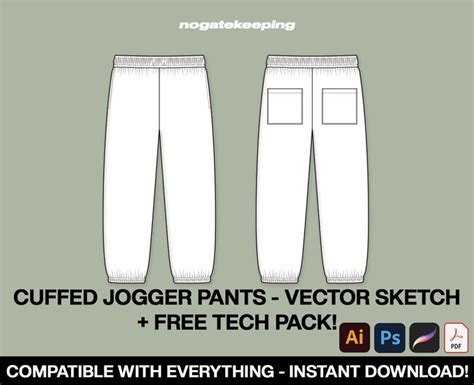 Streetwear Cuffed Jogger Pants Fashion Sketch Vector Mock Up Template