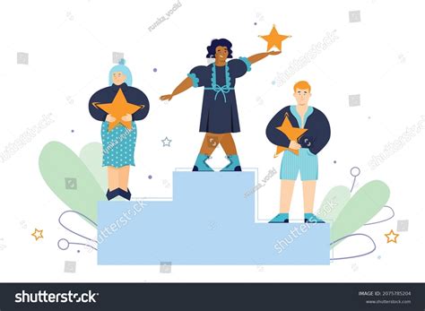 People Cartoon Characters Standing On Pedestal Stock Vector Royalty