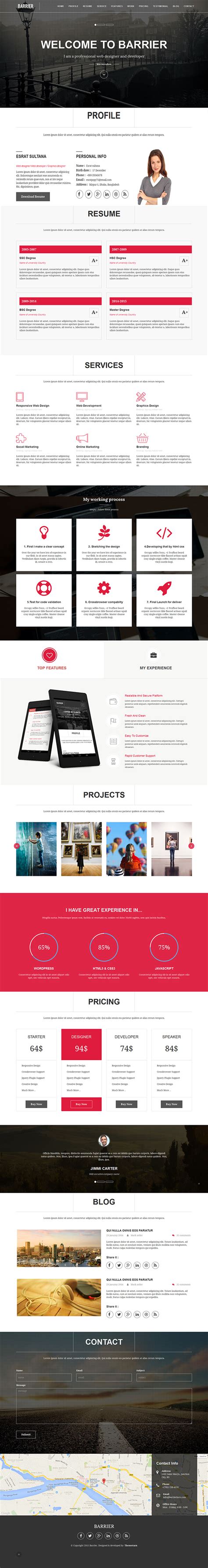 Barrier Responsive HTML CSS Resume Template Behance