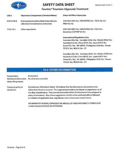 ECP Safety Data Sheets Easy Care Products USA