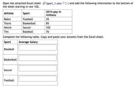 Solved Open The Attached Excel Sheet Sport Xlsx And Chegg Com