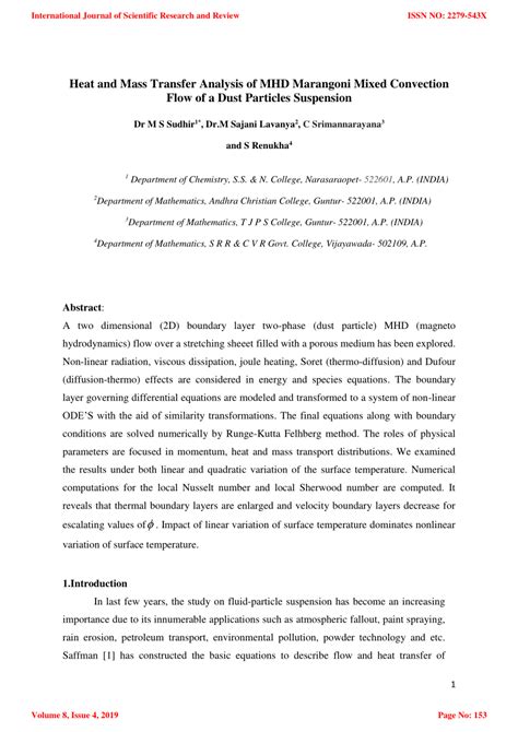 Pdf Heat And Mass Transfer Analysis Of Mhd Marangoni Mixed Convection