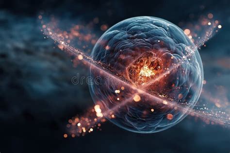 Hydrogen Atom Glows In Nebula Electrons Spinning Through Cosmic Quantum Space Stock