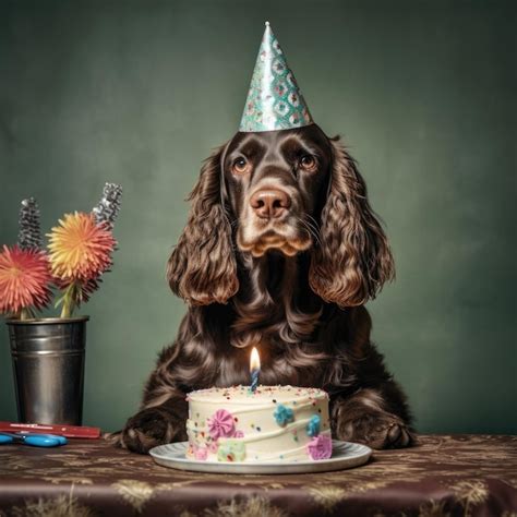 Premium Ai Image Dog With A Party Hat At A Birthday Party English
