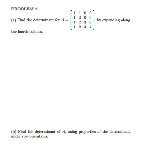 Solved Problem 2 A Find The Determinant For By Expanding Along The