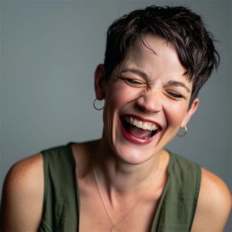 Premium Photo A Woman Laughing With Her Mouth Open