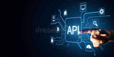 Close Up Of Male Hand Pointing At Glowing Api Data Hologram Stock Illustration Illustration Of