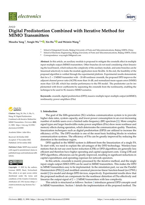 Pdf Digital Predistortion Combined With Iterative Method For Mimo Transmitters