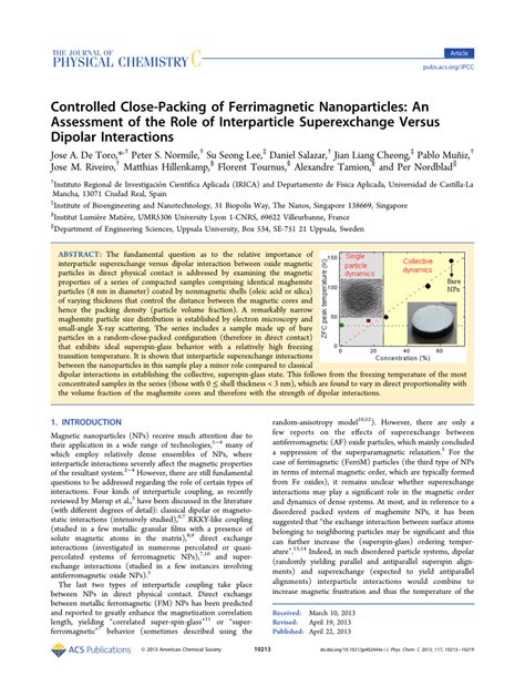 Pdf Controlled Close Packing Of Ferrimagnetic Nanoparticles An Assessment Of The Role Of