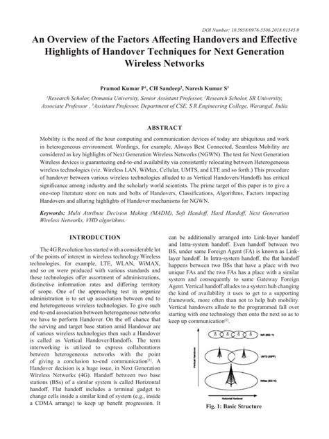 Pdf An Overview Of The Factors Affecting Handovers And Effective Highlights Of Handover