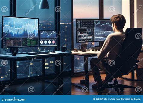 Person Using A Dual Monitor Setup In A Stock Illustration Illustration Of Dual People 302409417