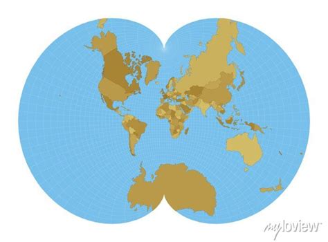 World Map Augusts Epicycloidal Conformal Projection Map Of Wall Mural