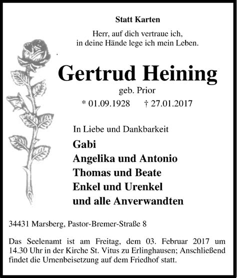 Traueranzeigen Von Gertrud Heining Trauer In Nrwde