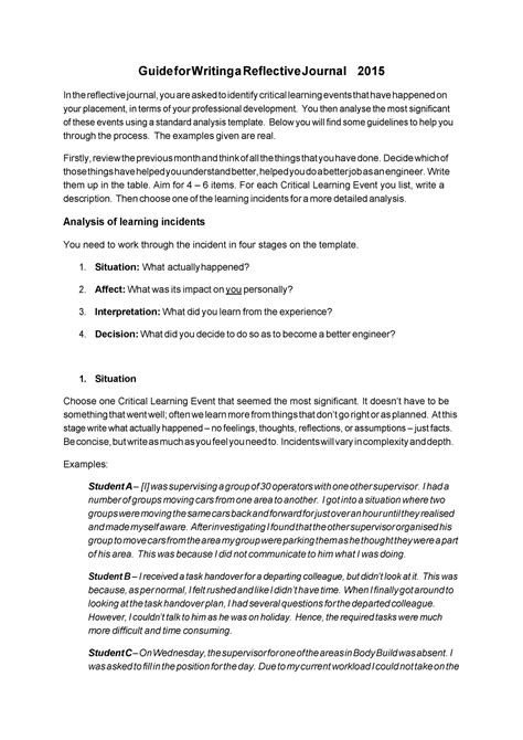 Guide To Writing A Reflective Journal You Then Analyse The Most Significant Of These Events