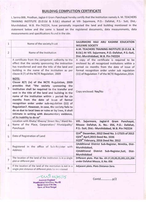 Building Completion Certificate Amtti