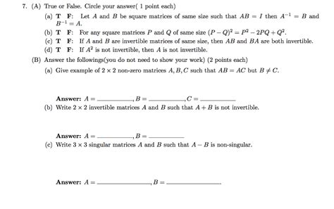 solved true or false circle your answer t f let a and b
