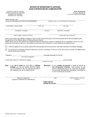 Fillable Online NOTICE OF INTENTION TO APPEAR Form NOTICE OF INTENTION Fax Email Print