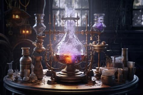 Premium Ai Image Mysterious Alchemical Apparatus Brewing Elixirs Of