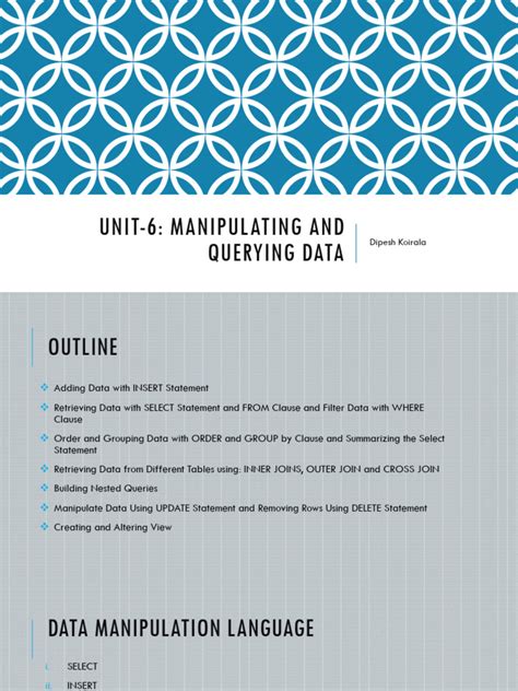 Unit 6 Manipulating And Querying Data Pdf Computer Data Data