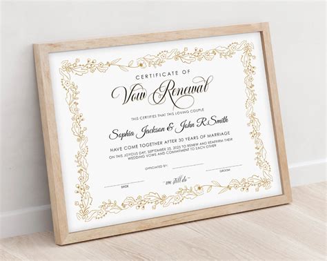Vow Renewal Certificate Editable Printable Wedding Certificate