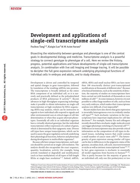 PDF Development And Applications Of Single Cell Transcriptom Analysis