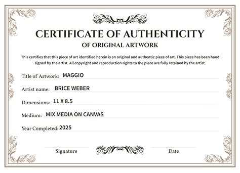 Certificate Of Authenticity Sample Template Template Samples