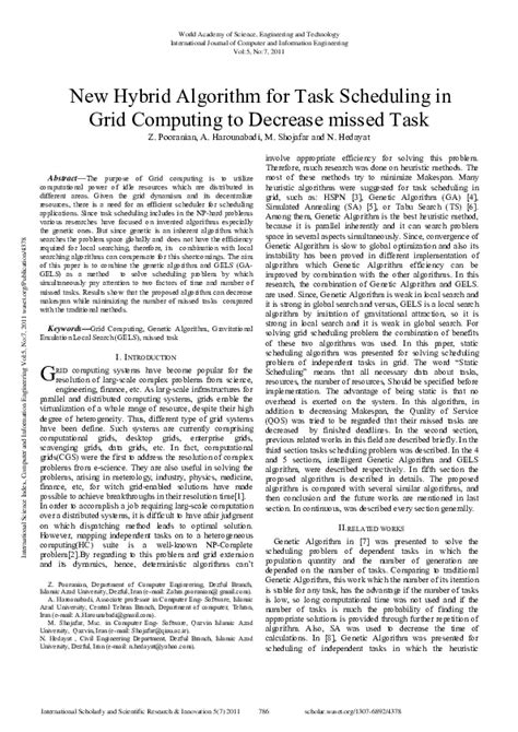 Pdf New Hybrid Algorithm For Task Scheduling In Grid Computing To