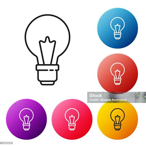 흰색 배경에 고립 된 아이디어 아이콘의 개념과 검은 줄 빛 전구 에너지와 아이디어 기호 영감 개념 아이콘 을 다채로운 원 버튼을 설정합니다 벡터 0명에 대한 스톡 벡터 아트