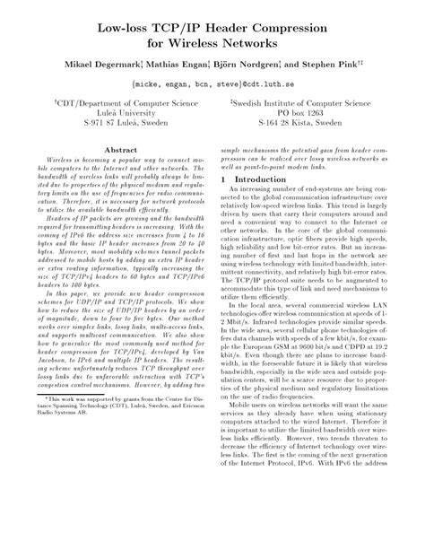 [pdf] low‐loss tcp ip header compression for wireless networks