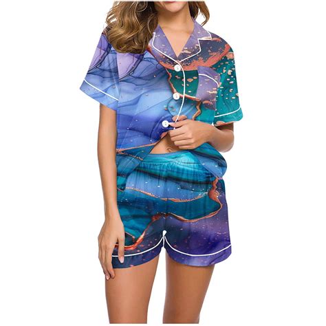 Gersome Womens Pajamas Set Summer Short Sleeve Loungewear Two Piece