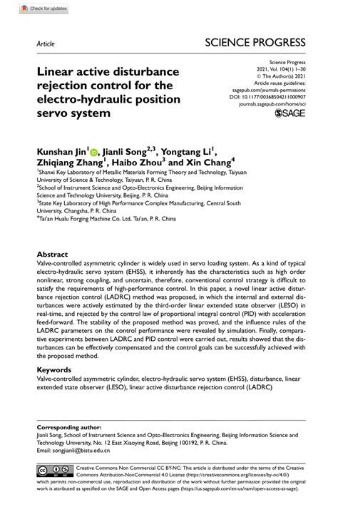 Pdf Linear Active Disturbance Rejection Control For The Electro Hydraulic Position Servo System