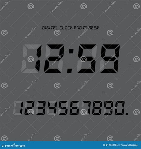 Digital Clock And Number Set Electronic Figures Vector Illustration