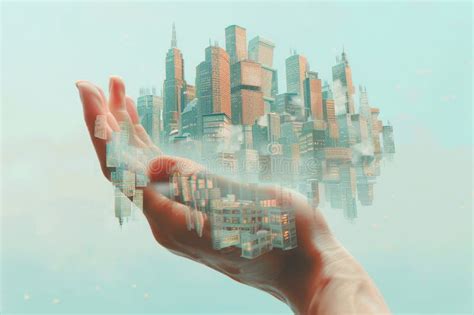 Futuristic Cityscape Floating In A Hand Conceptual Art With Pastel Hues Surreal Depiction Of
