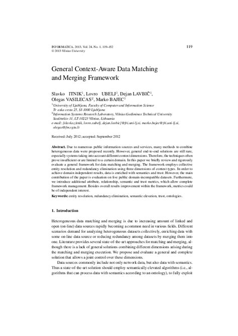 Pdf General Context Aware Data Matching And Merging Framework