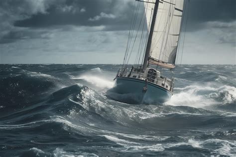 Premium AI Image Sailing Boat At Sea Neural Network AI Generated