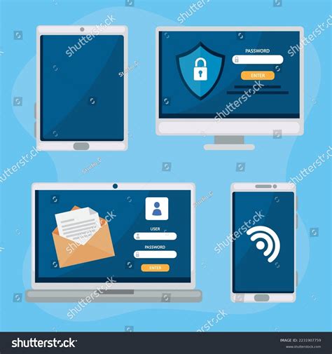 Technology Gadgets Cyber Security Icons Stock Vector Royalty Free