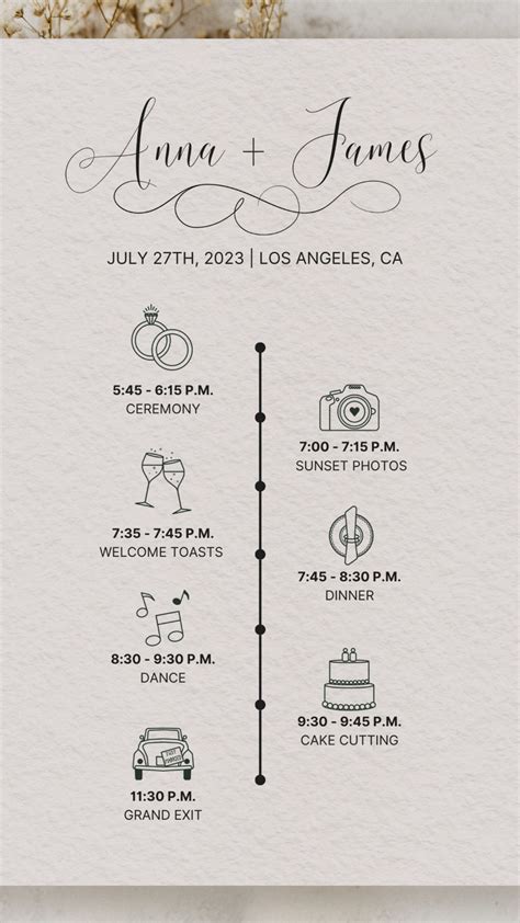 Editable Wedding Day Timeline Wedding Reception Schedule Info Wedding