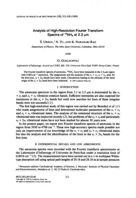 Pdf Analysis Of High Resolution Fourier Transform Spectra Of 14nh3 At 23 μm Dokumentips