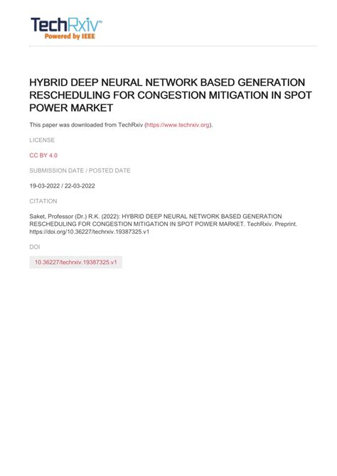 Pdf Hybrid Deep Neural Network Based Generation Rescheduling For Congestion Mitigation In Spot